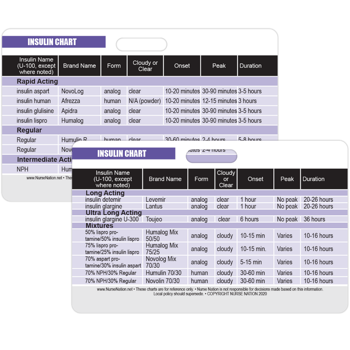 Insulin Reference Chart Horizontal Badge Card – Nurse Nation