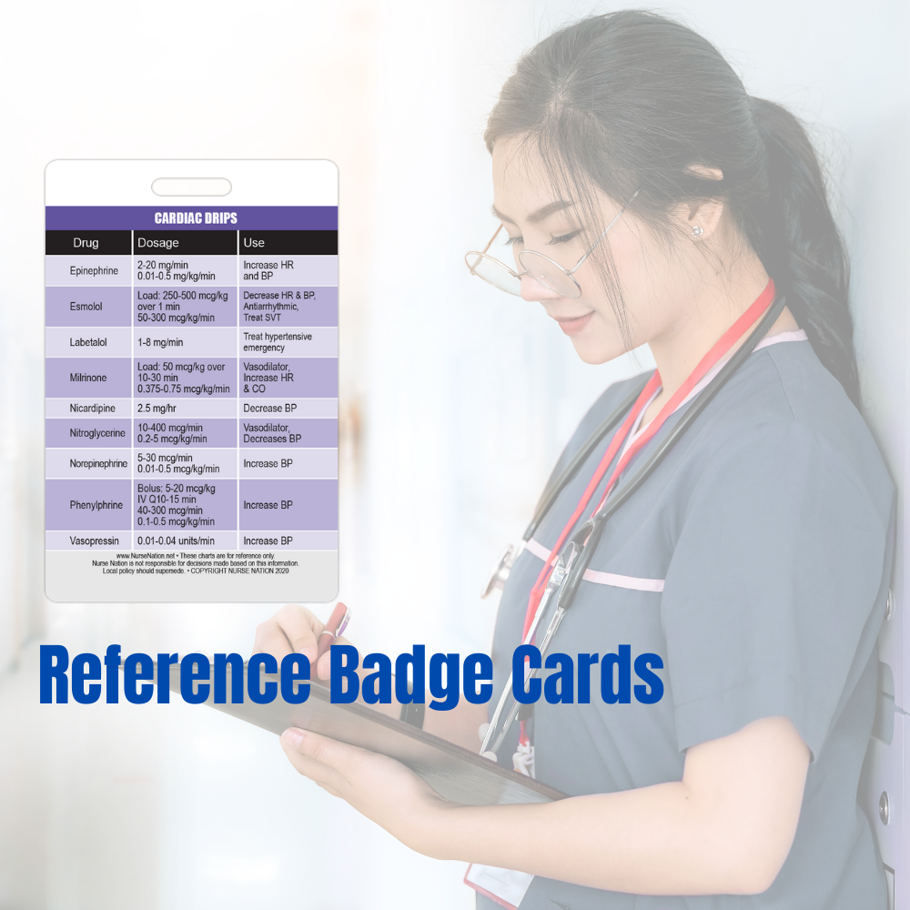 Cardiac Drips Reference Vertical Badge Card – Nurse Nation